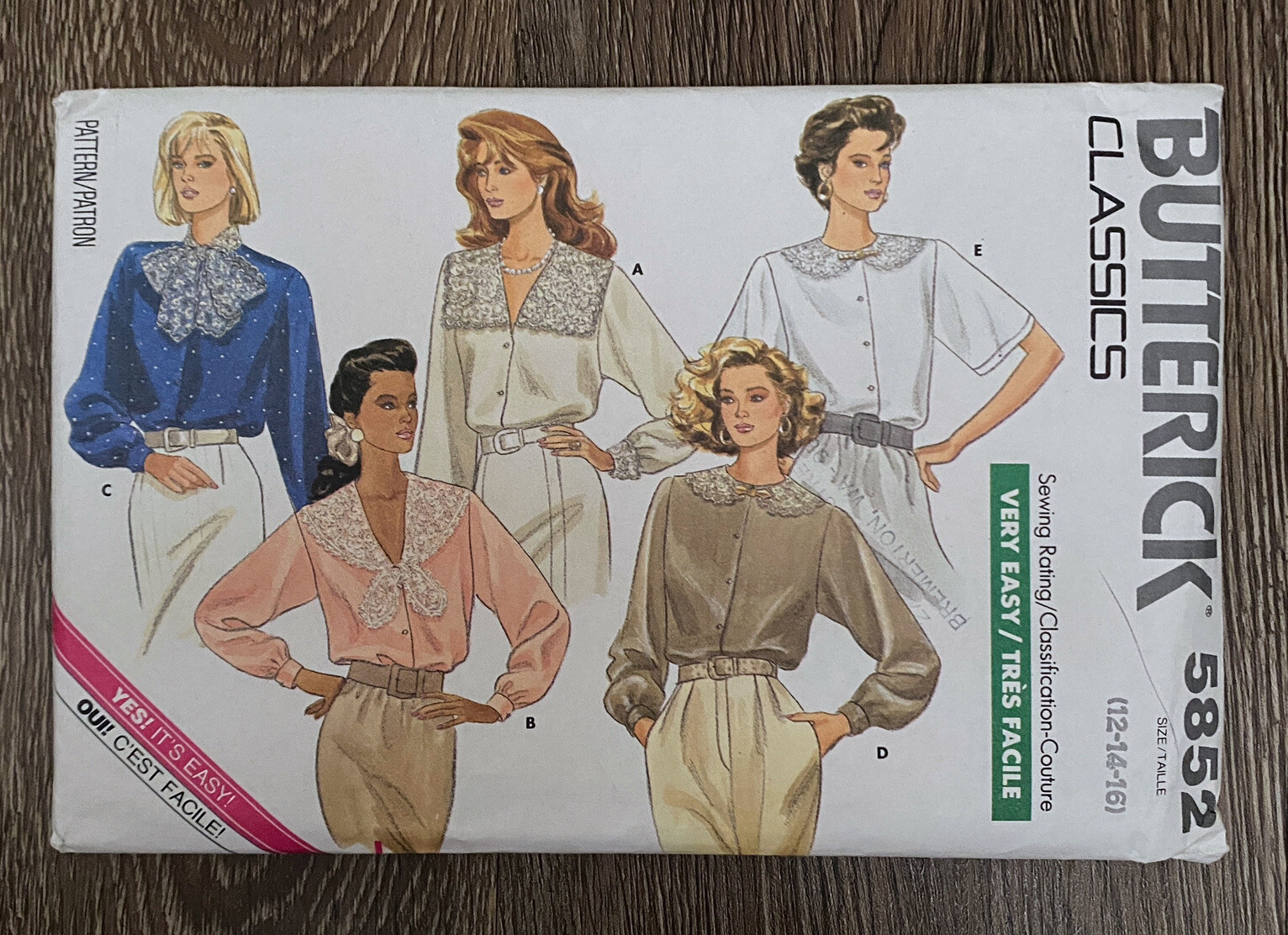 90s Misses Lace Collar Blouse Sizes 12-14-16 Butterick 5852 Very Easy ...