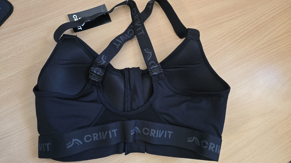 Crivit black high impact sports bra jogging front zip size medium M 12/ ...