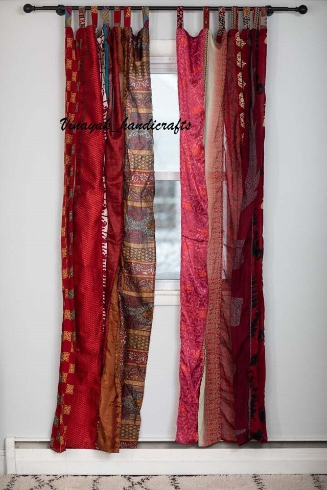 Indian Sari Patchwork Curtain Drape Handmade Window Decor Silk Sari ...