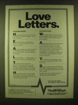 1990 HealthWays Medical Coverage Ad - Love Letters | eBay