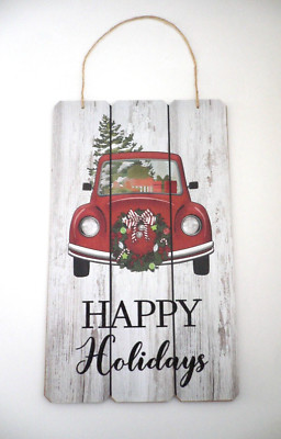 HAPPY Holidays Rustic Wall Door Hanging Plaque Sign Home Décor 15" BN ...