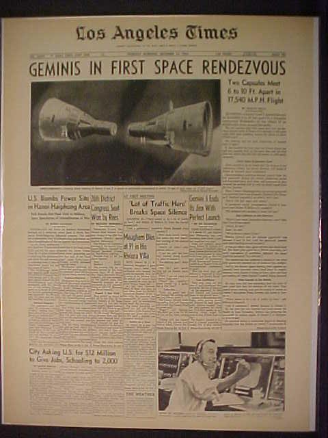 VINTAGE NEWSPAPER HEADLINE~NASA ASTRONAUT SPACE CAPSULES GEMINIS ...