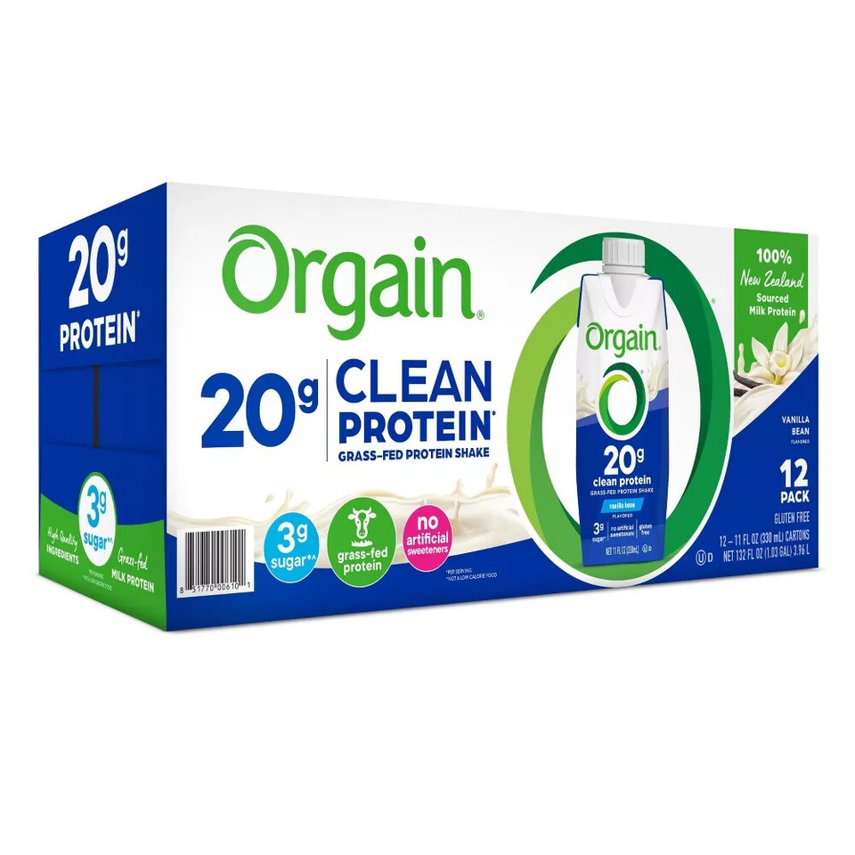 Orgain Clean Protein Shake Grass Fed Dairy Vanilla Bean 12ct- 20g Whey ...