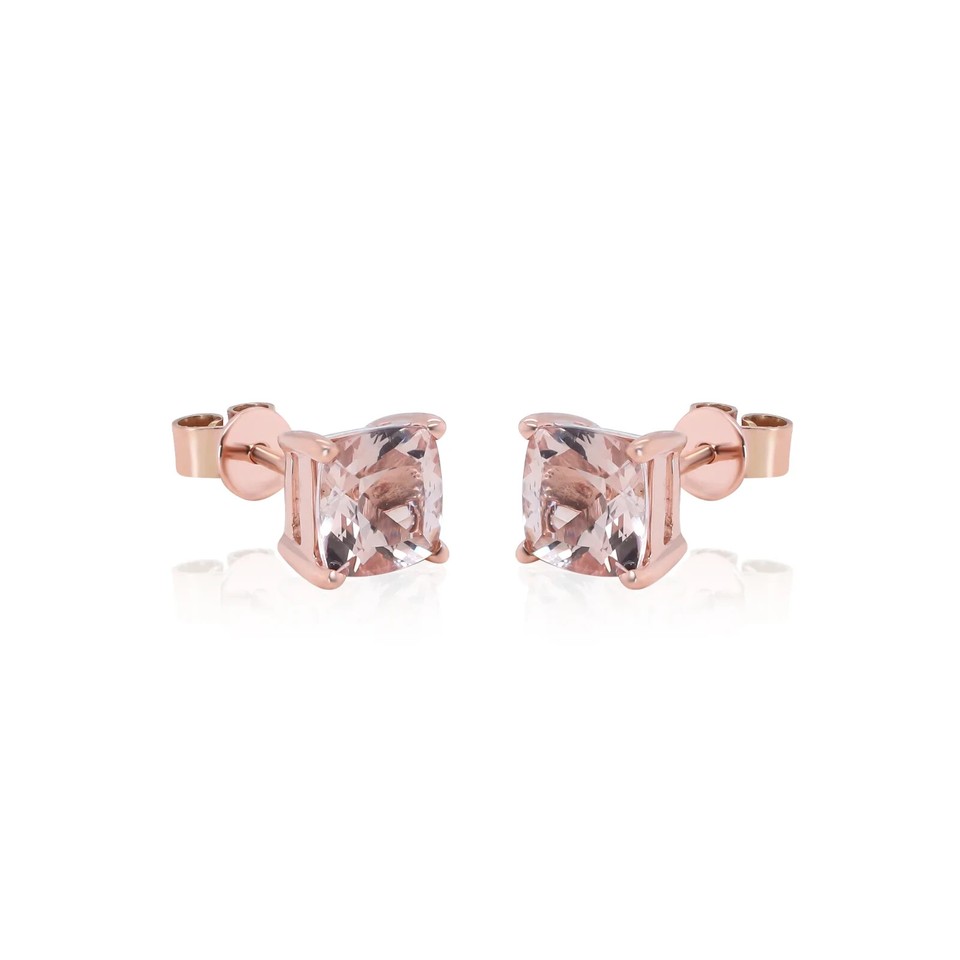 1.62 Carats Natural Cushion Cut Morganite Gemstones 14K Rose Gold Studs ...