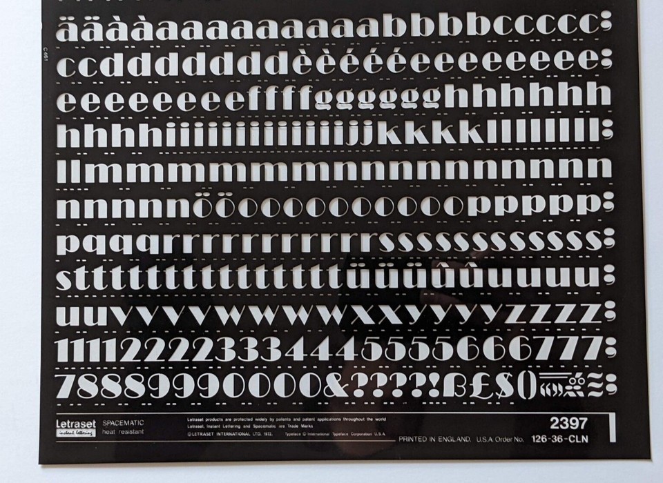 Letraset Lettering NON Transfer Broadway 36pt Acetate Plastic Sheet ...