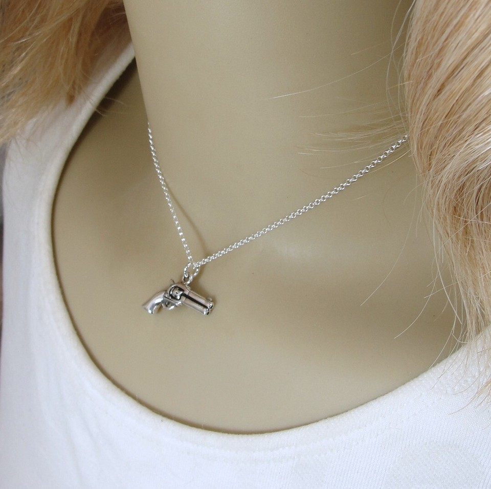 925 Sterling Silver Revolver Necklace - Revolver Charm - Pistol Gun ...