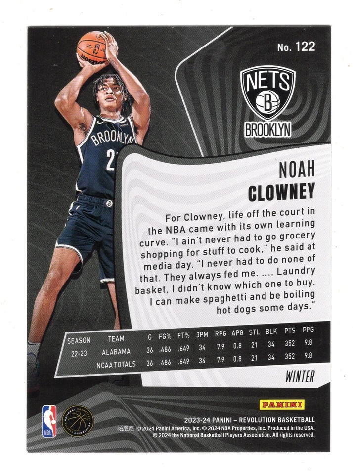 2023-24 Panini Revolution #122 Noah Clowney Winter RC Brooklyn Nets | eBay
