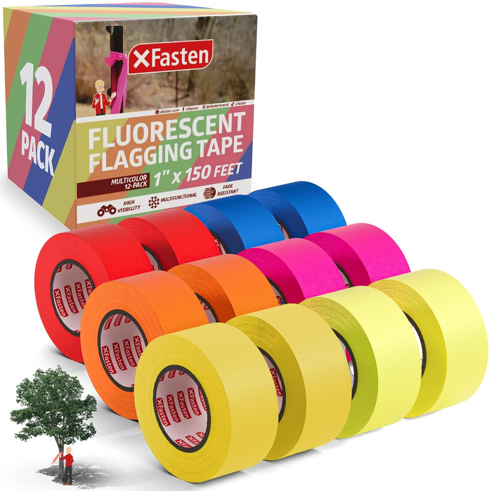 Fluorescent Flagging Tape Assorted Colors 12-Pack Colorfast Survey Tape ...
