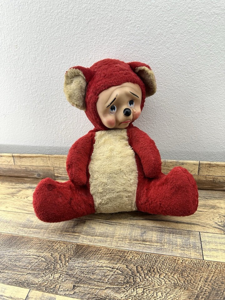 Vintage 1960's Rare Picture Book Rushton Style 14" Red Bear Crying ...