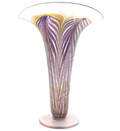 Art Glass Rick Strini Signed 1996 Fan Shaped Pulled Feather Purple Gold ...