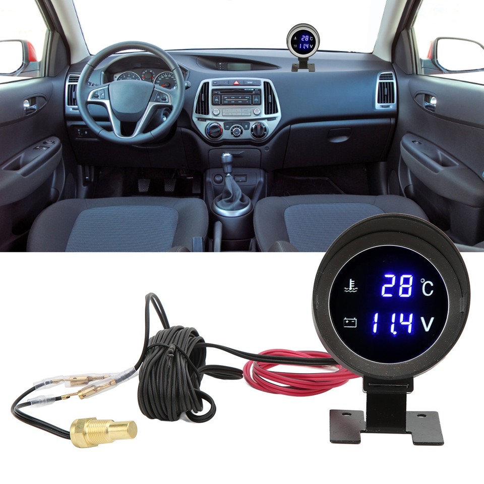 ⁺Round Digital Water Temperature Gauge LED Voltmeter DC 9V‑36V With ...
