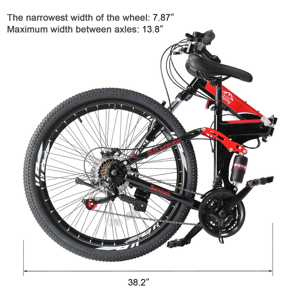 26" Folding Mountain Bike 21 Speed Bicycle Full Suspension MTB Bike ...