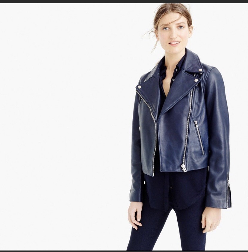 J.Crew Collection Leather Moto Motorcycle Jacket Navy Dark Blue Sz 4 ...