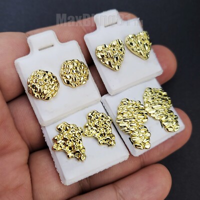 4PC Gold Plated Golden Nugget Cookie Heart Surgical Post Stud Earring ...