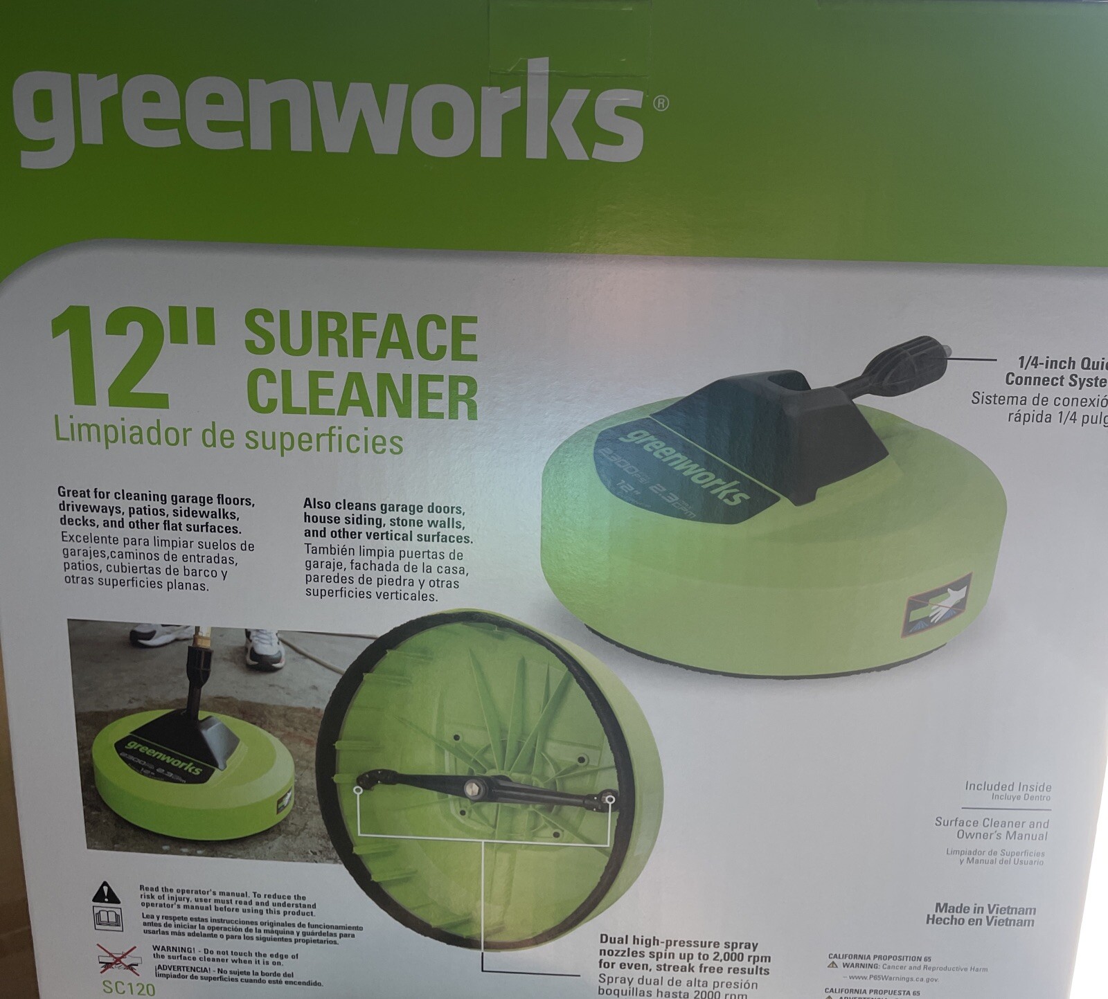 Greenworks 12 inch Pressure Washer Attachment Surface Cleaner New Free ...