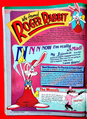 RARE! 1991 WHO FRAMED ROGER RABBIT Nintendo Game = Promo Art PRINT AD ...