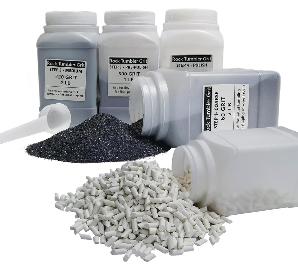 8 LBS Large Weight Rock Tumbler Grit Kit & Ceramic Tumbling Filler ...