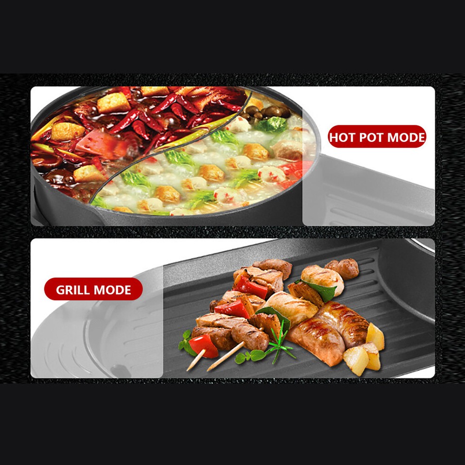 2 in 1 Electric Non-Stick Grill Hot Pot BBQ Grill Soup Shabu Pot ...