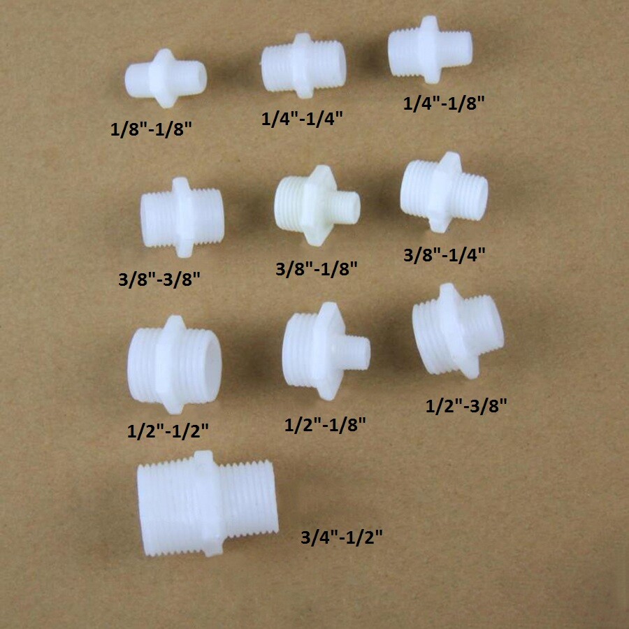 1/8"~1/2" BSP M10~M20 Plastic Straight Male×Male Pipe Connector Reducer ...