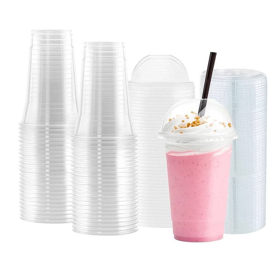 Reusable Smoothie Milkshake Cups with Lids Clear Plastic PET 12oz–24oz ...