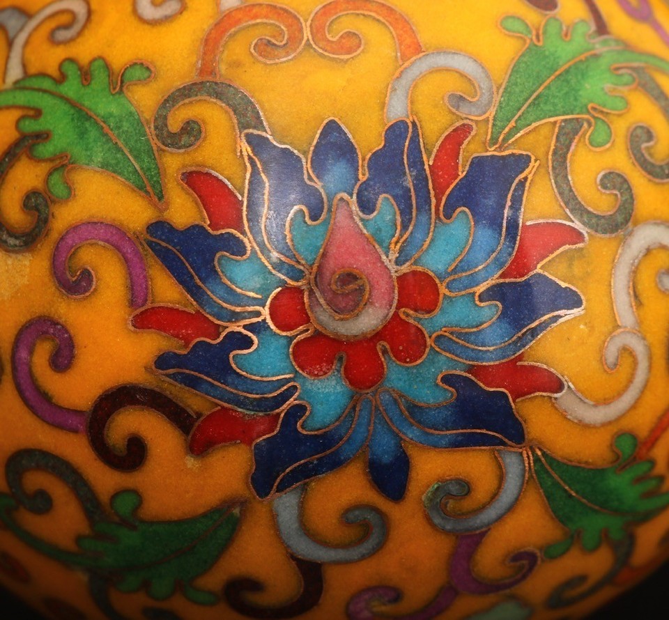 8" China dynasty bronze Cloisonne Enamel lucky flower pattern bottle ...