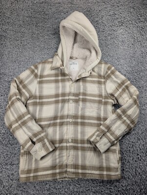 Hollister Jacket Men Small Beige Plaid Hoodie Flannel Shacket Shirt ...