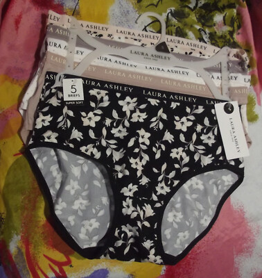 5 NEW LAURA ASHLEY LS3208 5PKR MF SUPER SOFT LOGO WAIST BRIEF PANTIES S ...