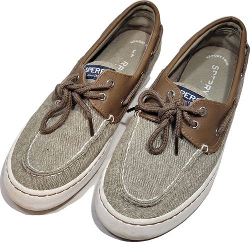 Sperry Shoes Men's Size 10M Olive Green Brown Canvas Salt Wash Boat 2 ...