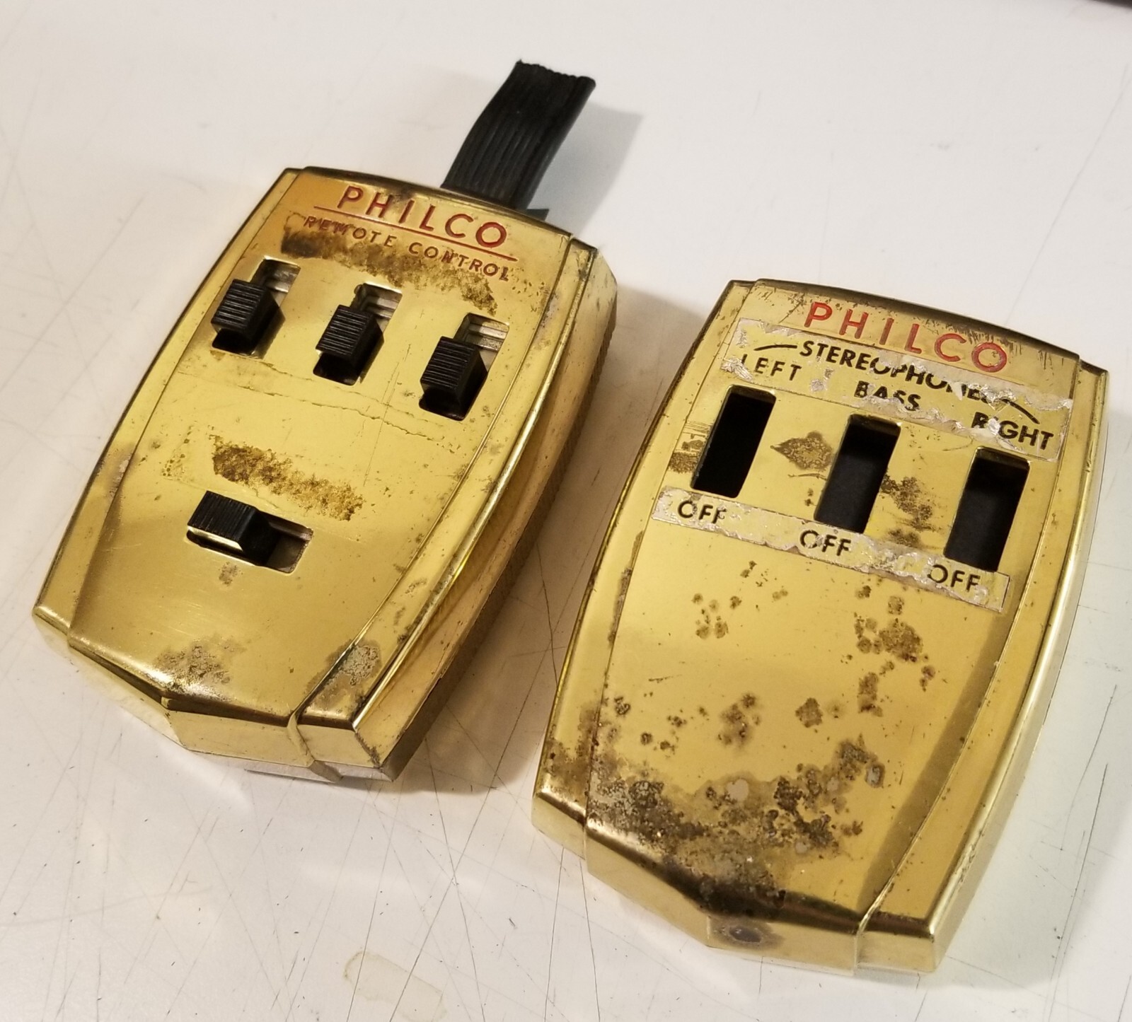 PAIR of RARE Philco remote controls - Gold toned - Tube console stereo ...