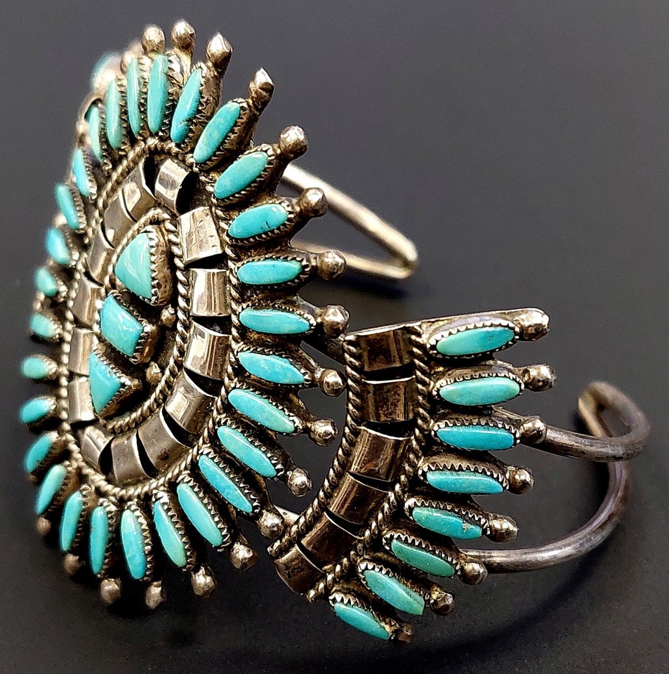 Needle Point Turquoise, Sterling Silver Cuff Bracelet by Beverly Etsate ...