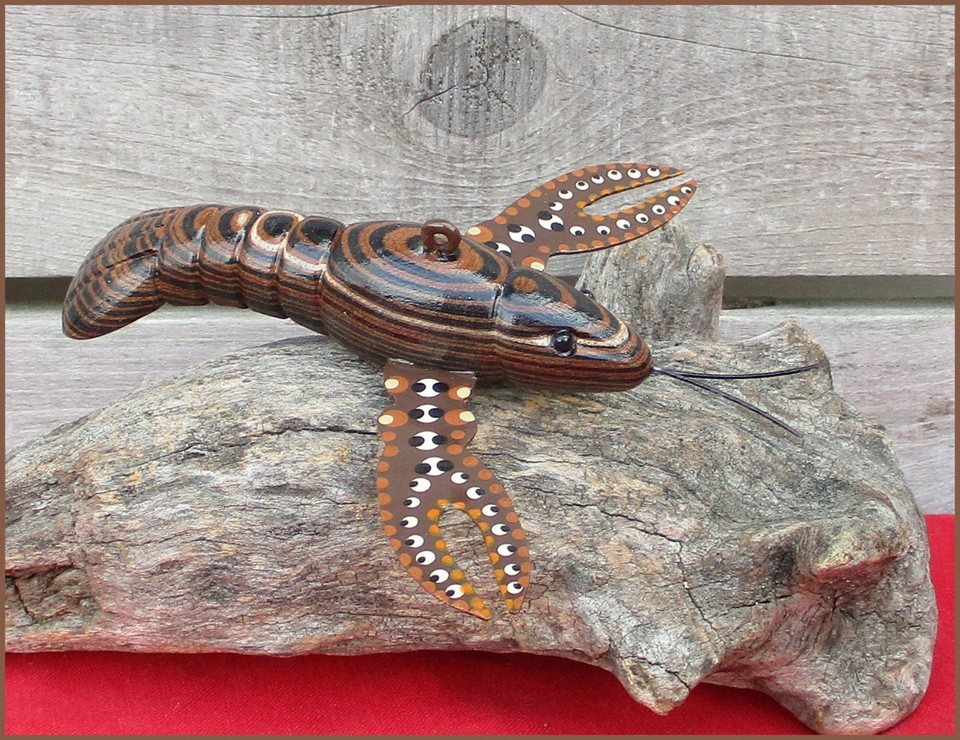 Ice fishing decoy " Ivory Swirl Crawdad" Folk Art by Phillip A. Cates ...