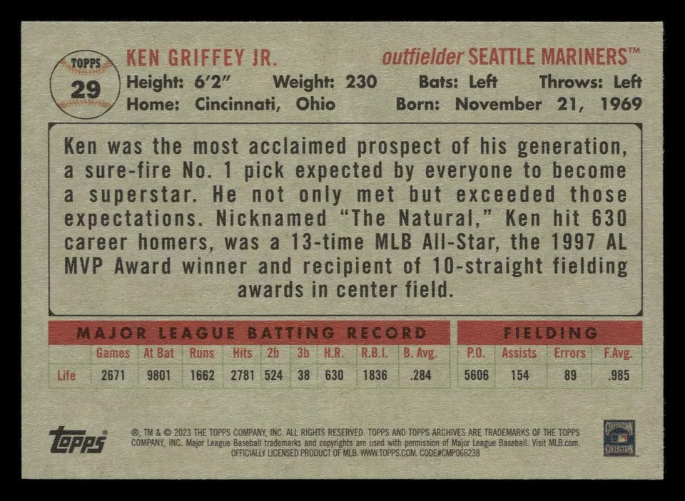 Ken Griffey Jr 2023 Topps Archives #29 ~ Mariners, HOF | eBay