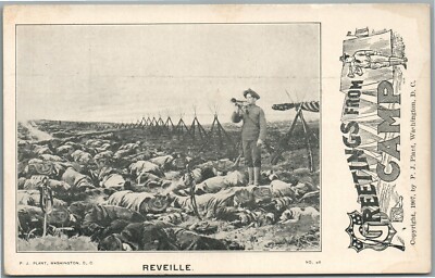 AMERICAN WWI ERA US ARMY REVEILLE ANTIQUE POSTCARD GREETINGS FROM CAMP ...