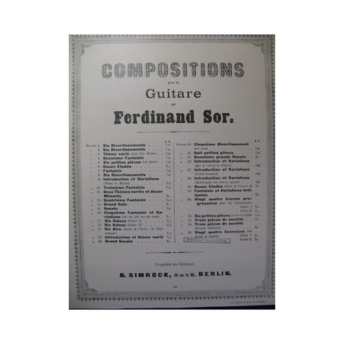 SOR Ferdinand Grande Sonate No 2 op. 25 Guitare | eBay
