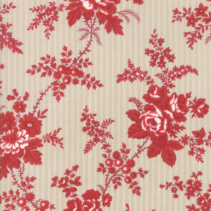 Moda NORTHPORT 14880 13 Red Floral Beige Stripe MINICK & SIMPSON Quilt ...
