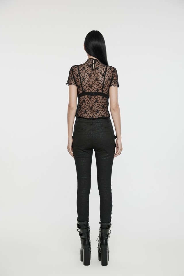 Punk Rave Outfit Women Black Goth Punk Daily Skull Mesh Fit Short ...