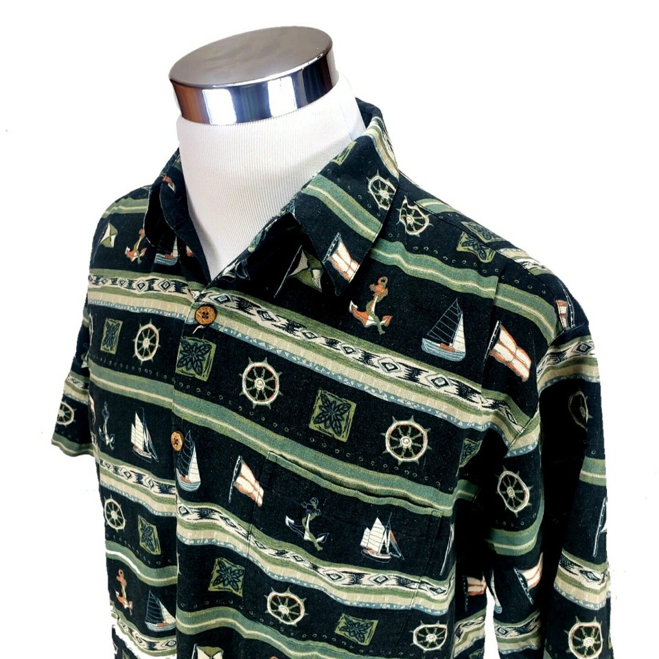 Mens Summa Boat Print Button Shirt, Large, 70% Silk, 30% Cotton | eBay