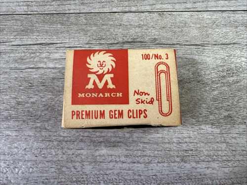 VTG 100 Monarch Gem Paper Clips No. 3 Small; Box W/ Original Clips Open ...