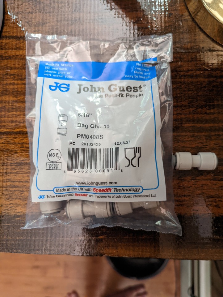 ONE (1) John Guest 5/16 PF Equal Fitting Straight Tube Connector ...