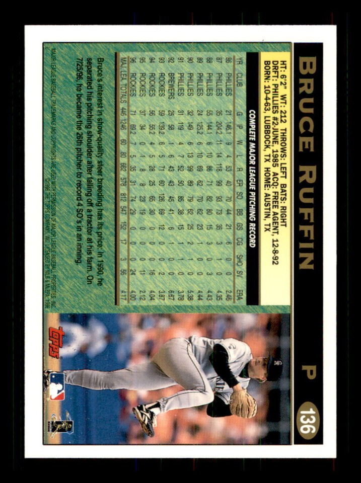 1997 Baseball Topps Bruce Ruffin Colorado Rockies #136 | eBay