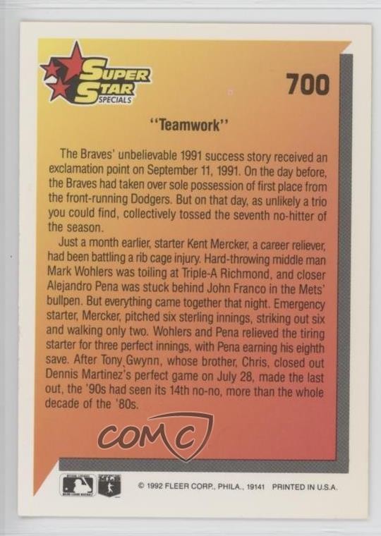 1992 Fleer Wrong Back ( Back) Rob Ducey Mark Wohlers Kent Mercker ...
