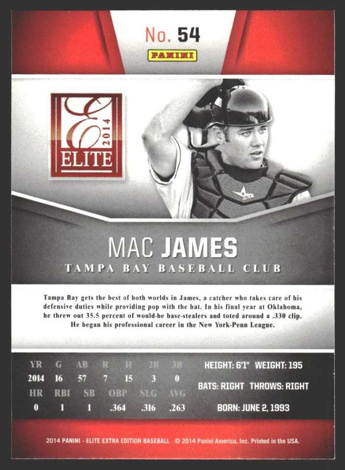 Mac James #54 2014 Panini Elite Extra Edition Tampa Bay Rays | eBay