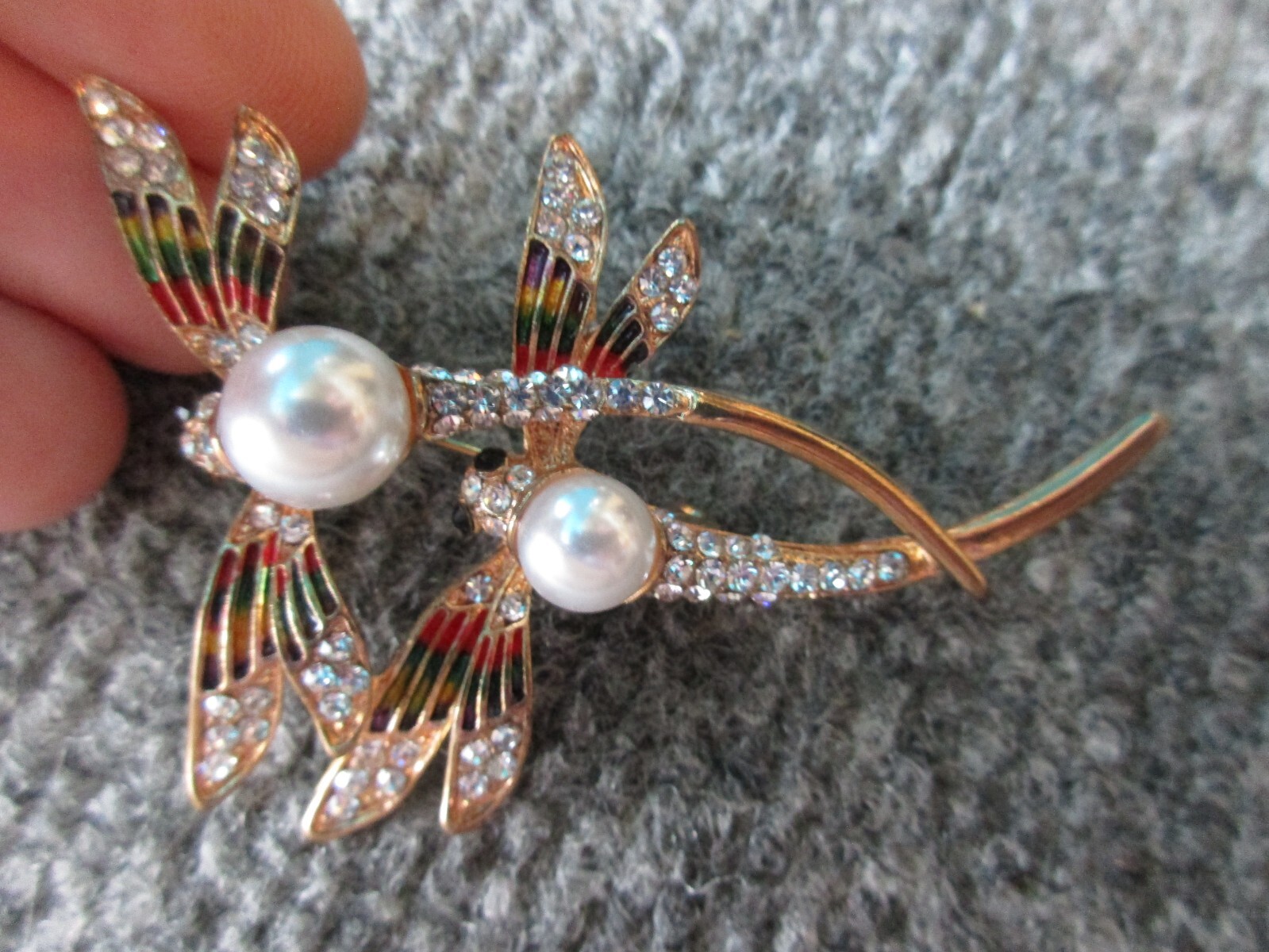 Pretty VINTAGE DOUBLE DRAGON FLY RHINESTONE PEARL PIN/BROOCH | eBay