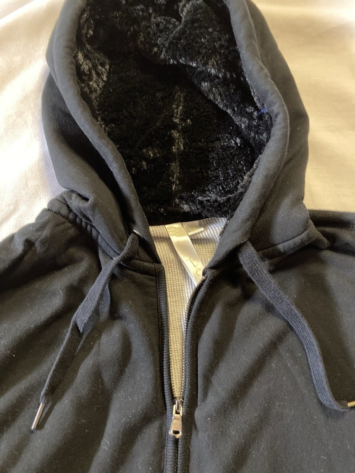 GREEN TEA Black Hoodie Full Zip Jacket Thermal Interior Faux Fur Lined ...