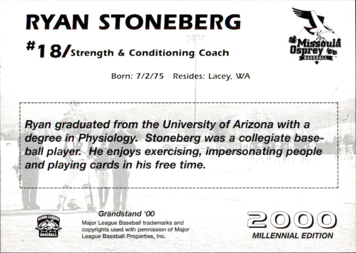 2000 Missoula Osprey Grandstand #25 Ryan Stoneberg Lacey Washington WA ...