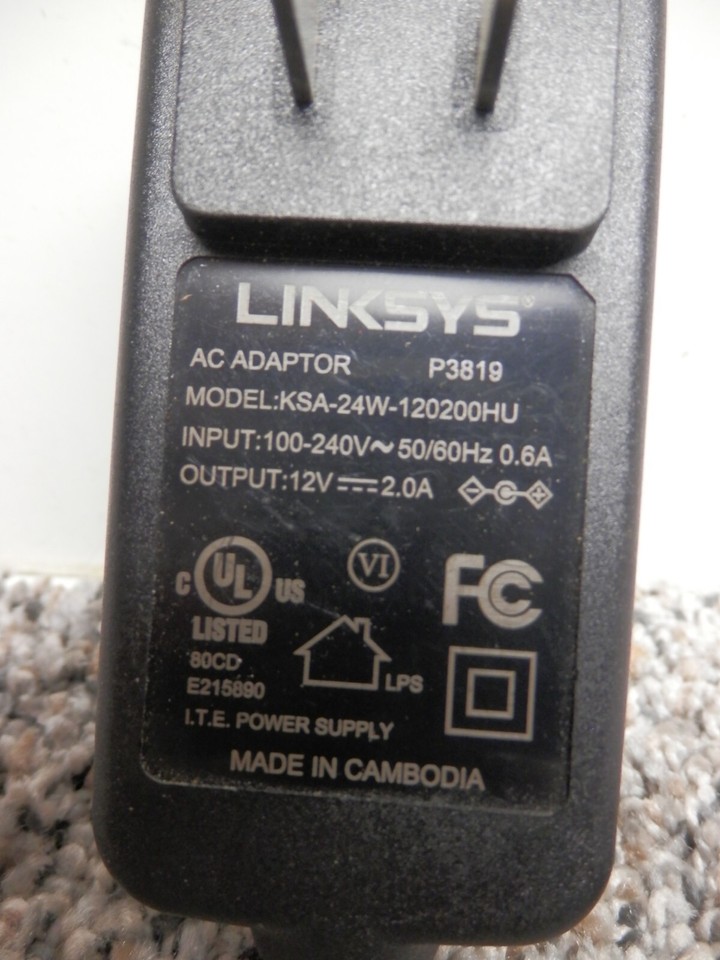 OEM LINKSYS KSA-24W-120200HU FIT EA7450 EA8300 EA8250 ADAPTER 12V 2A 5 ...