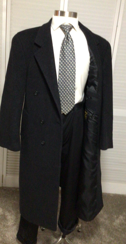 JD CHRISTOPHER MENS BLACK WOOL CASHMERE DOUBLE BREAST OVERCOAT TOPCOAT ...