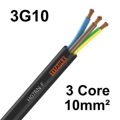 Nexans Titanex 3G10 H07RN-F 10mm² 3 Core Heavy Duty Rubber HO7 Cable ...