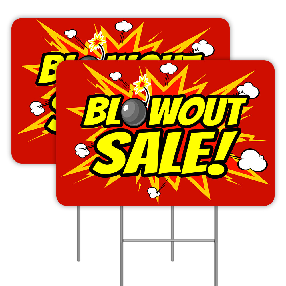Blowout Sale 2 Pack Double-Sided Yard Signs 16" x 24" with Metal Stakes ...