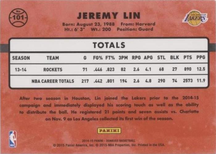 2014-15 Panini Donruss - Jeremy Lin #101 for sale | eBay